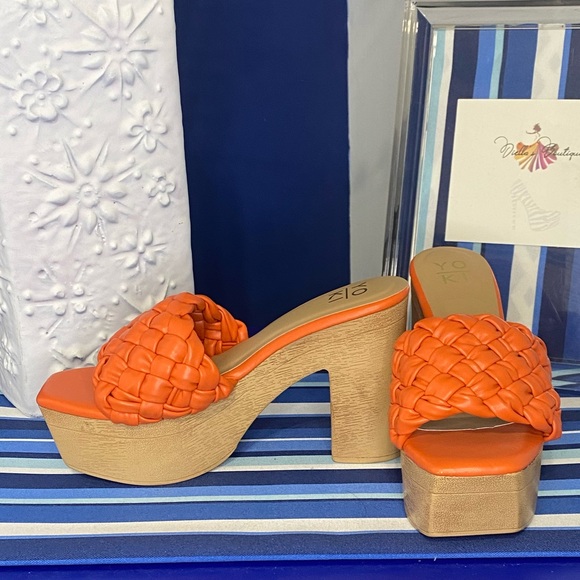 Shoes | Orange Braided Wide Width Band Chunky High Heel Platform Clog ...